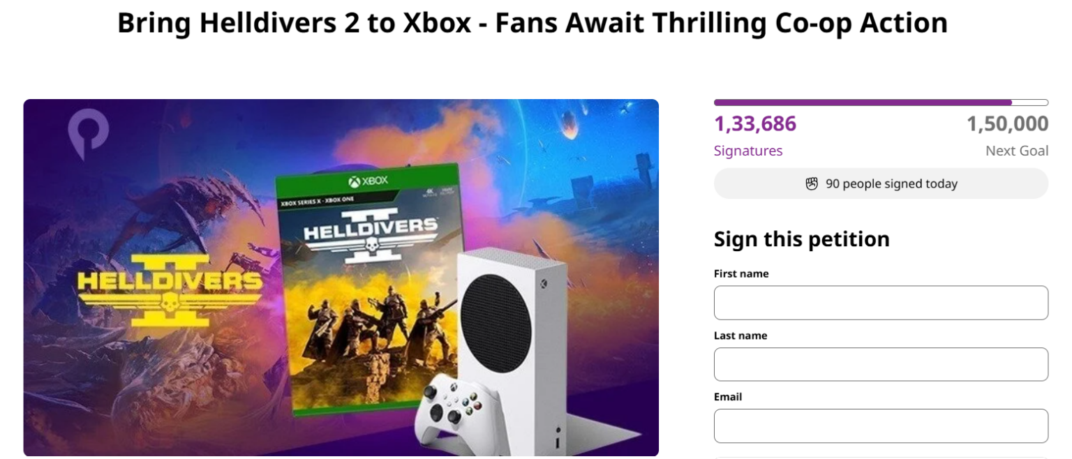 'Bring Helldivers 2 to Xbox' Petition Just Over 17000 Signatures Away From Original Goal - Will ...