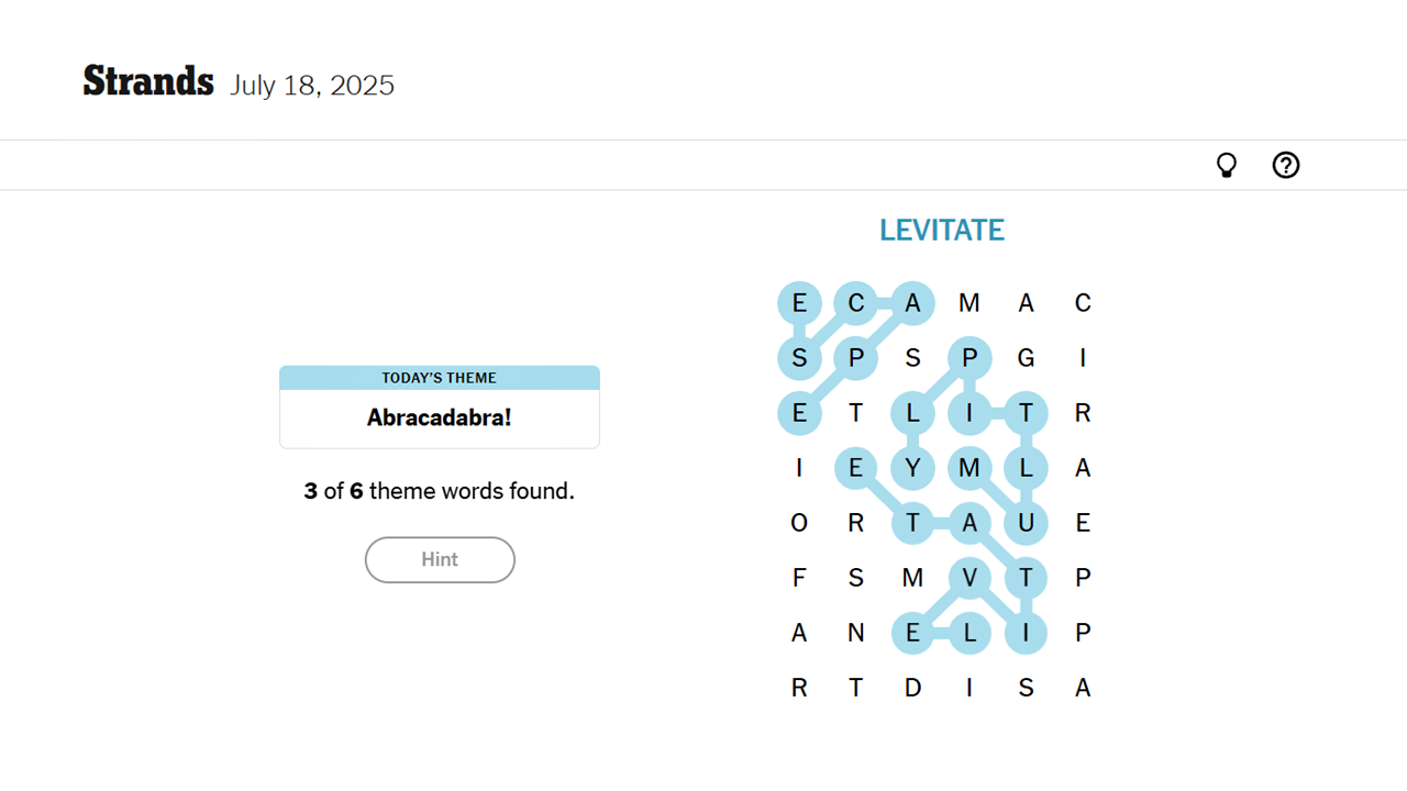 NYT Strands and Connections Solution for Today (July 18, 2025)