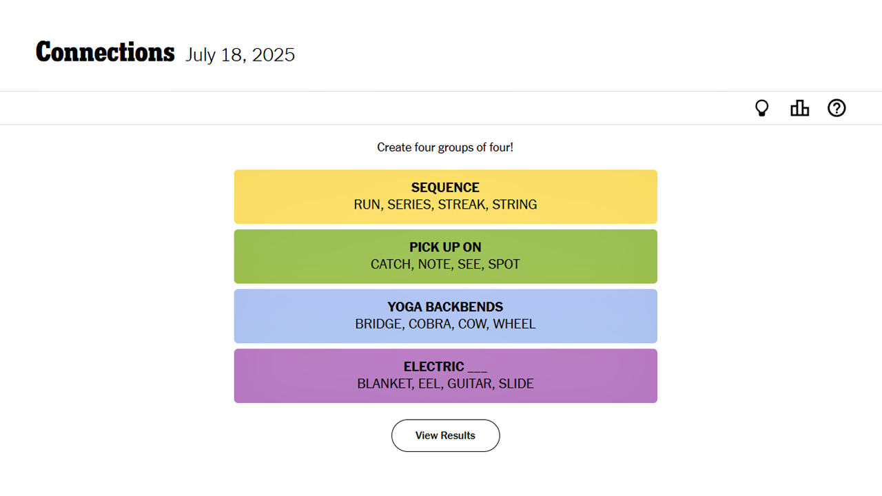 NYT Strands and Connections Solution for Today (July 18, 2025)
