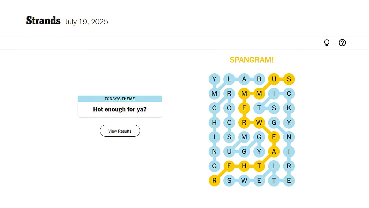 NYT Strands and Connections Solution for Today (July 19, 2025)