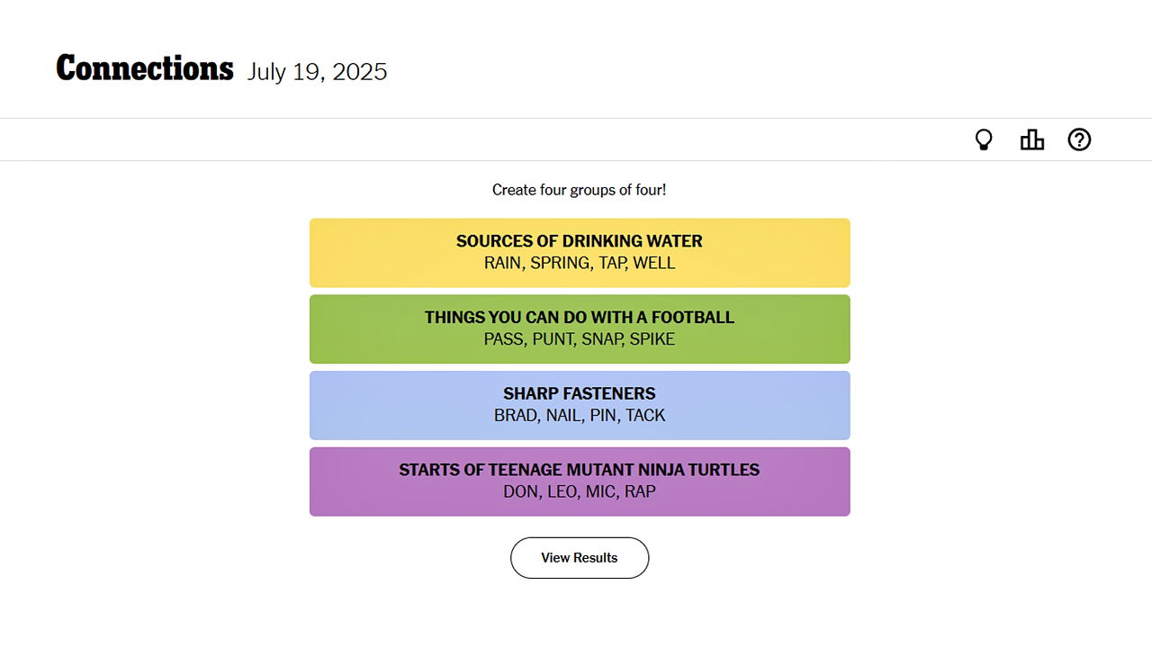 NYT Strands and Connections Solution for Today (July 19, 2025)