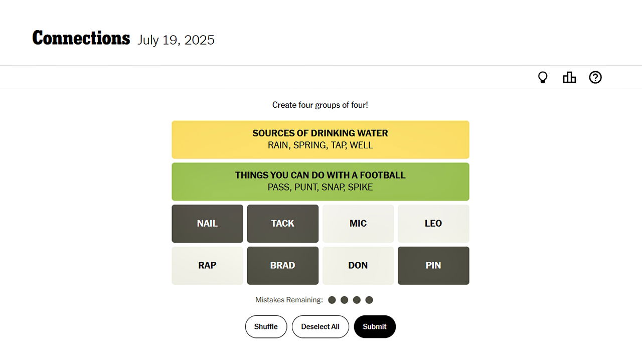 NYT Strands and Connections Solution for Today (July 19, 2025)