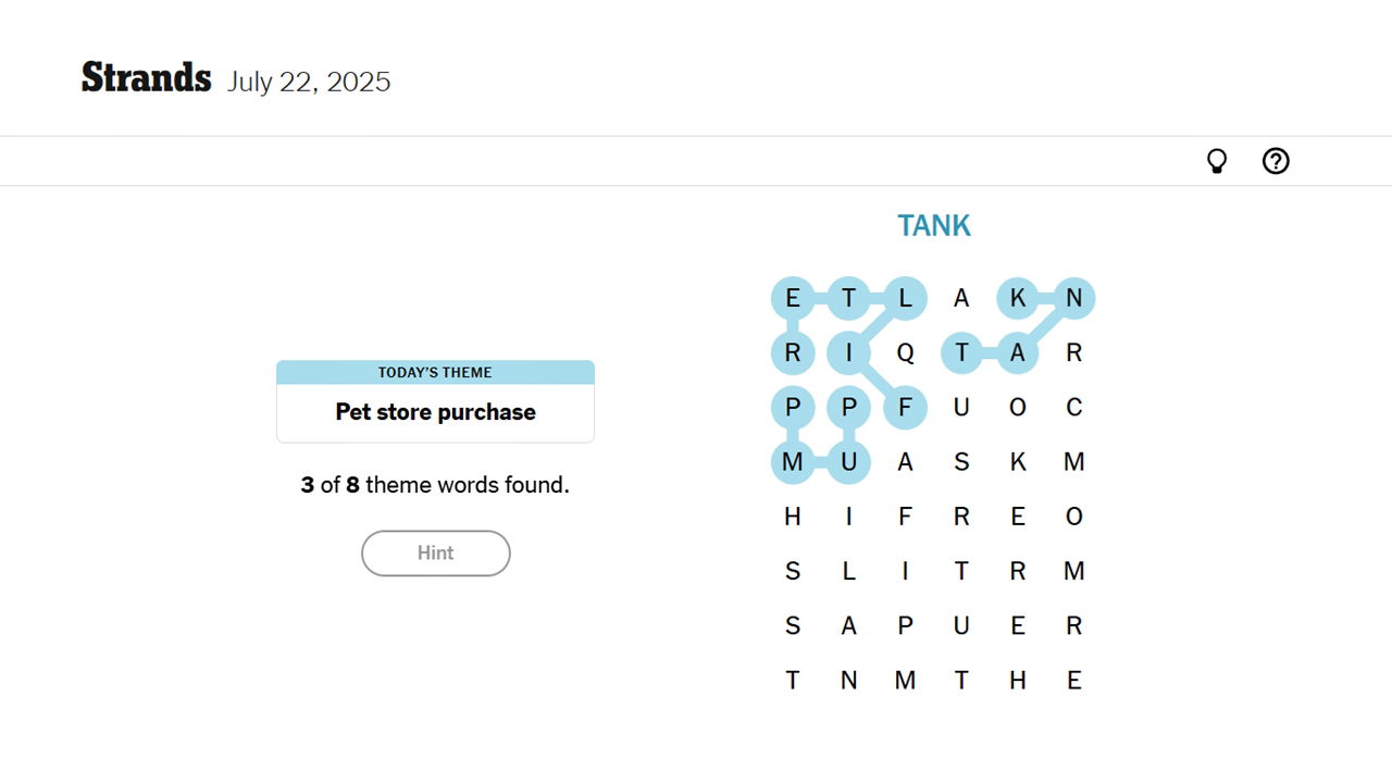 NYT Strands and Connections Solution for Today (July 22, 2025)