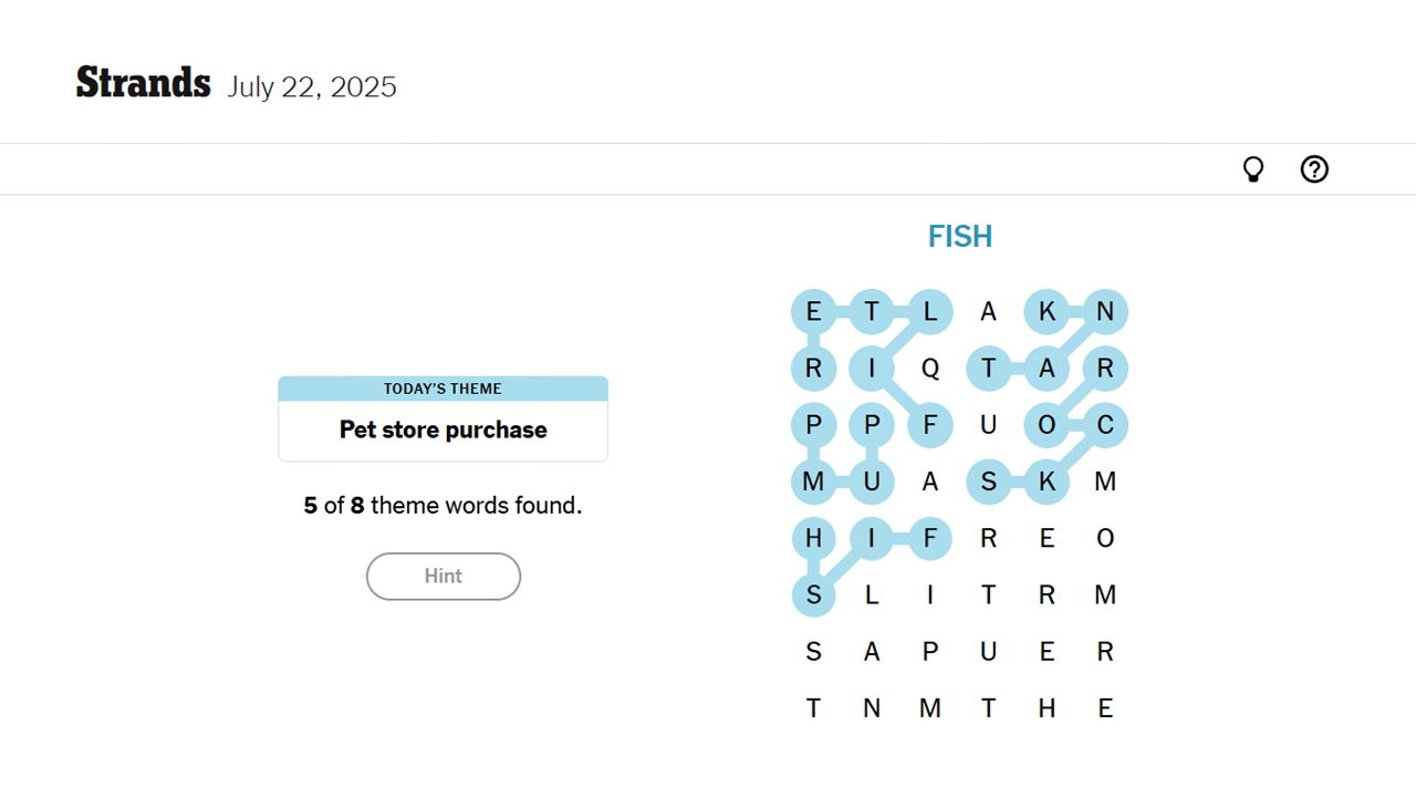NYT Strands and Connections Solution for Today (July 22, 2025)