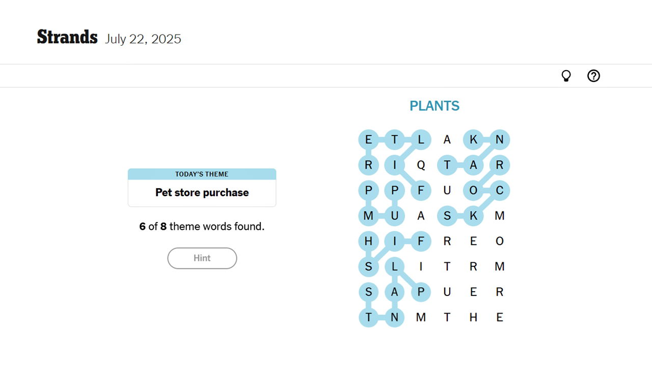 NYT Strands and Connections Solution for Today (July 22, 2025)
