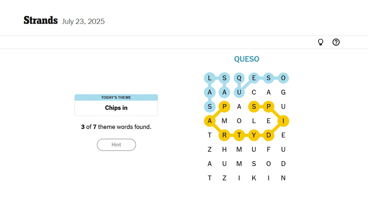 NYT Strands and Connections Solution for Today (July 23, 2025)
