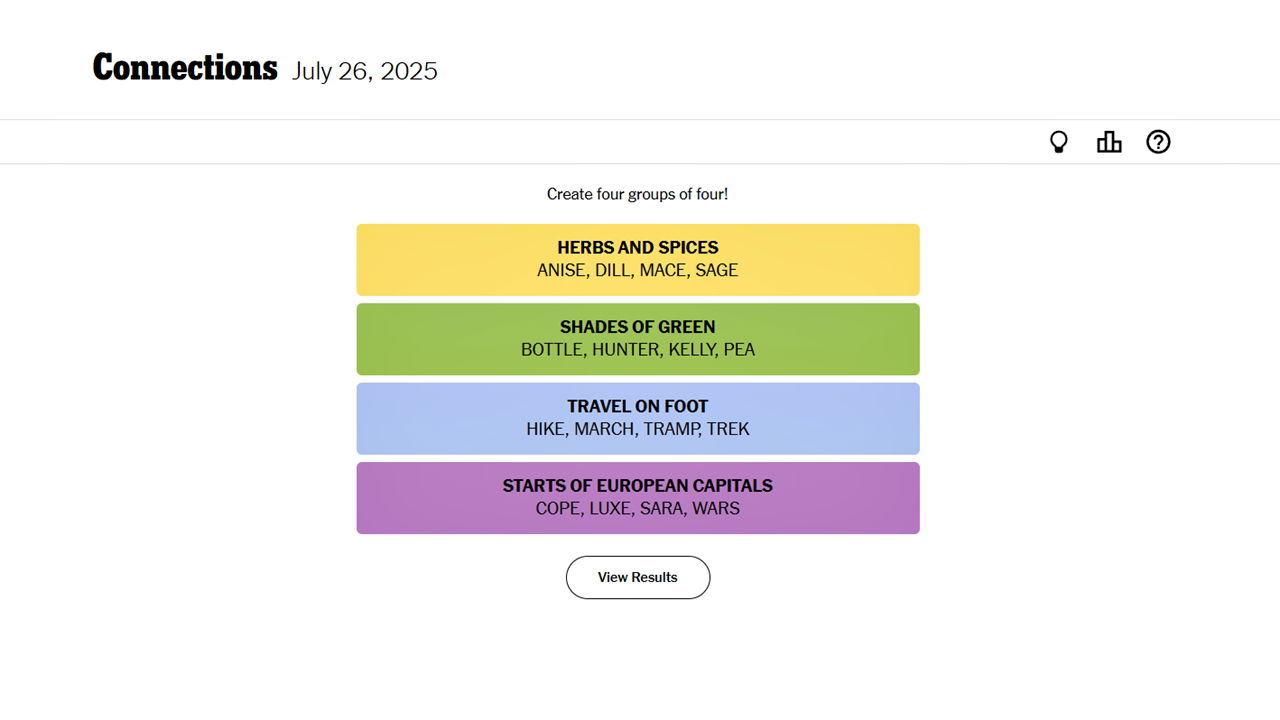 NYT Strands and Connections Solution for Today (July 26, 2025)