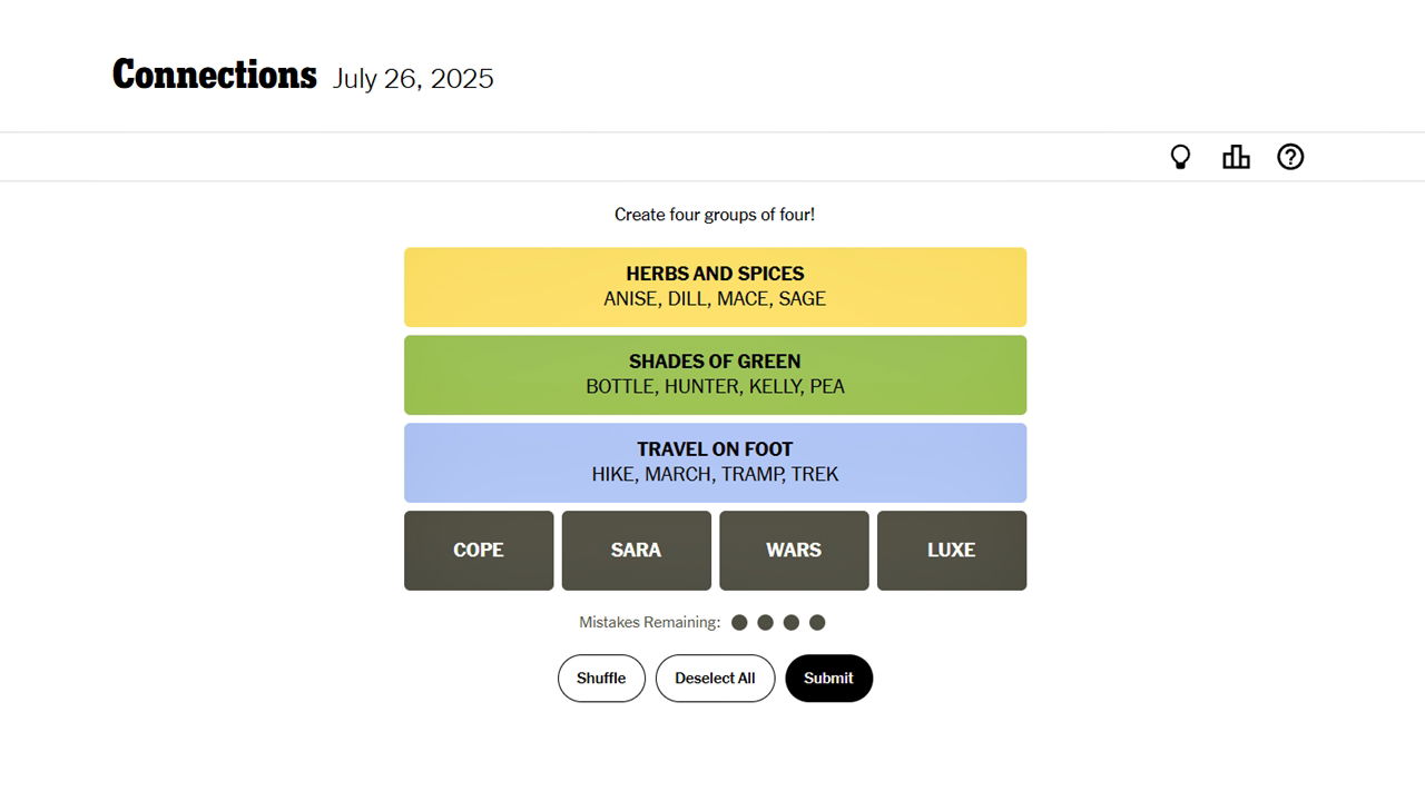 NYT Strands and Connections Solution for Today (July 26, 2025)
