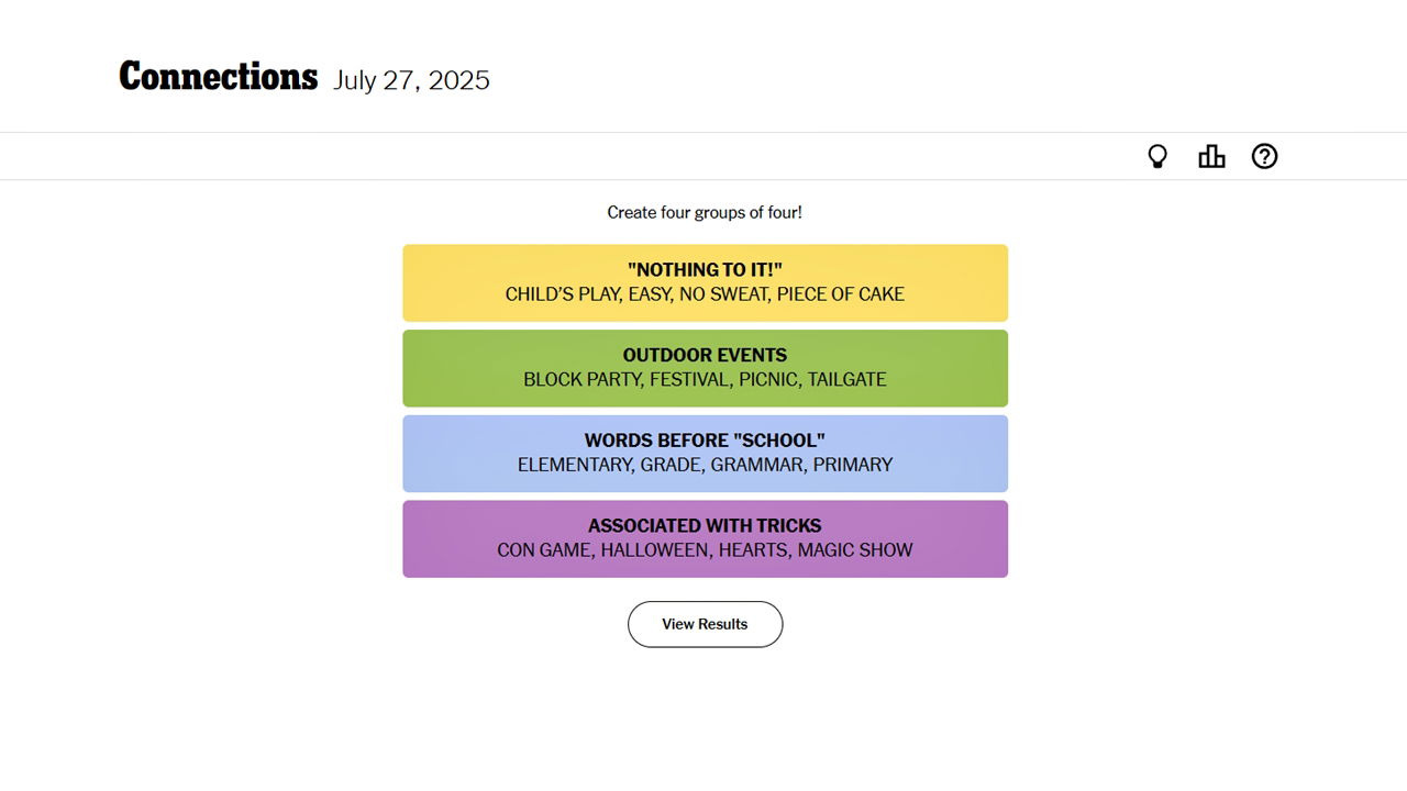 NYT Strands and Connections Solution for Today (July 27, 2025)