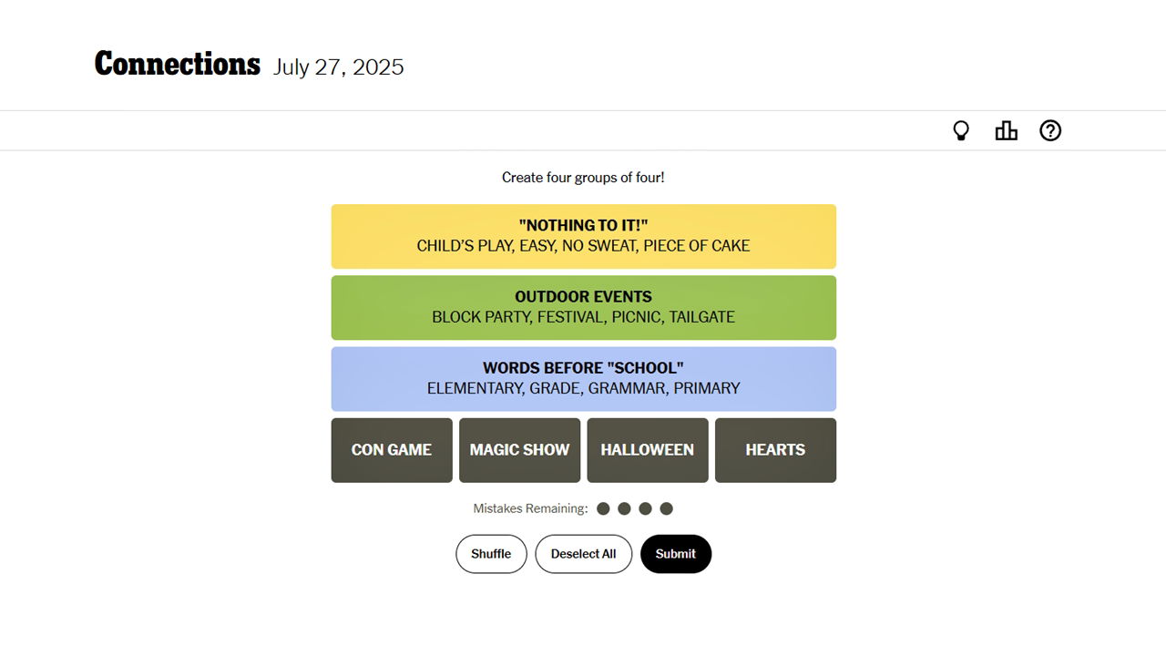 NYT Strands and Connections Solution for Today (July 27, 2025)