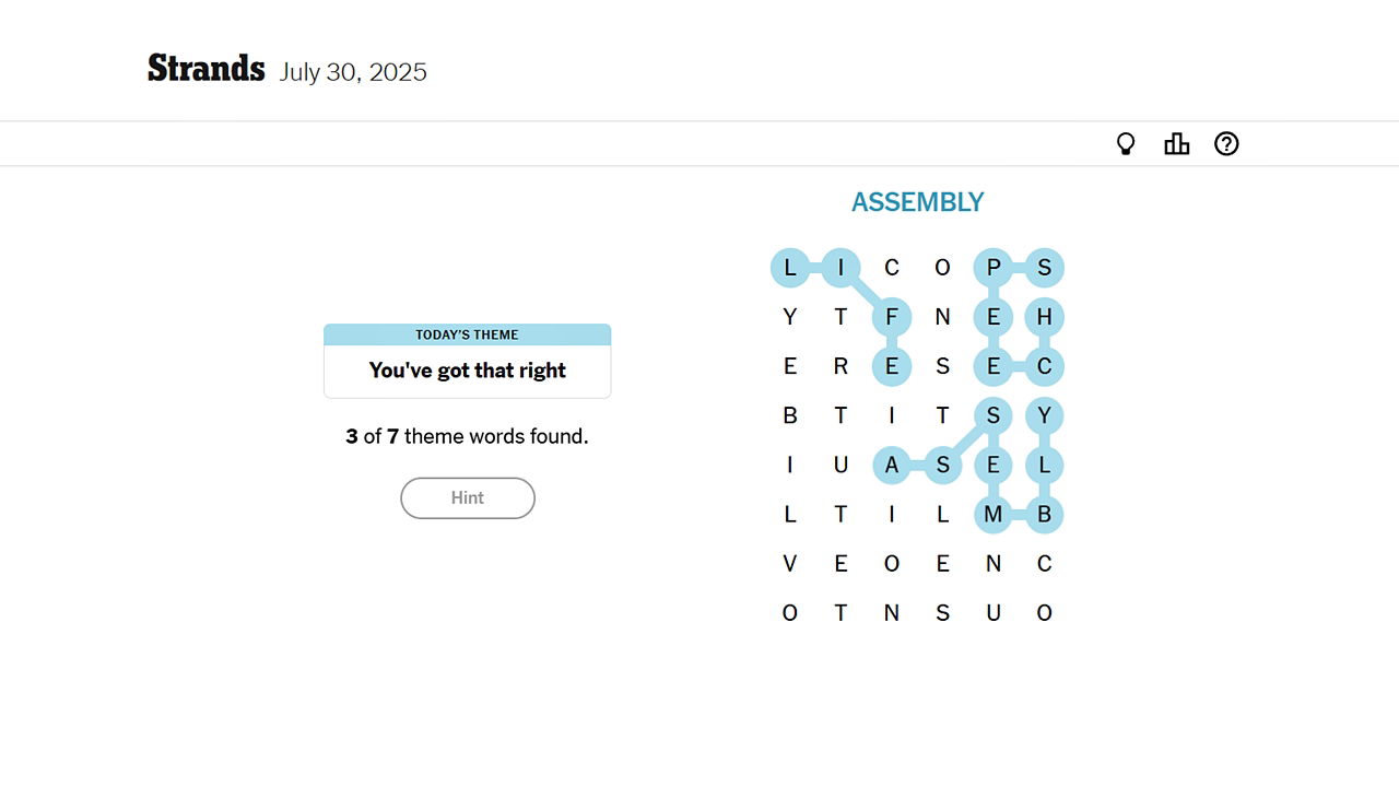 NYT Strands and Connections Solution for Today (July 30, 2025)