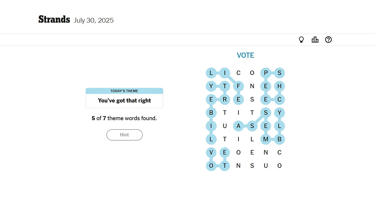 NYT Strands and Connections Solution for Today (July 30, 2025)
