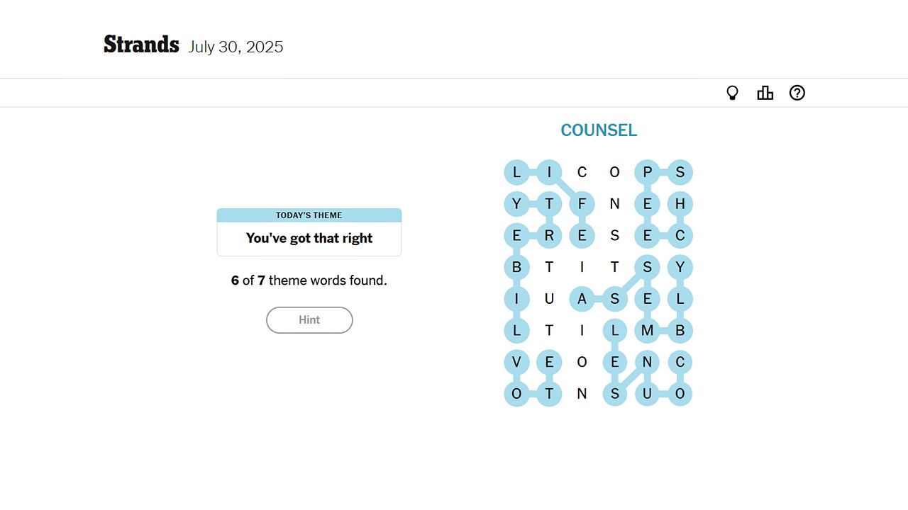 NYT Strands and Connections Solution for Today (July 30, 2025)