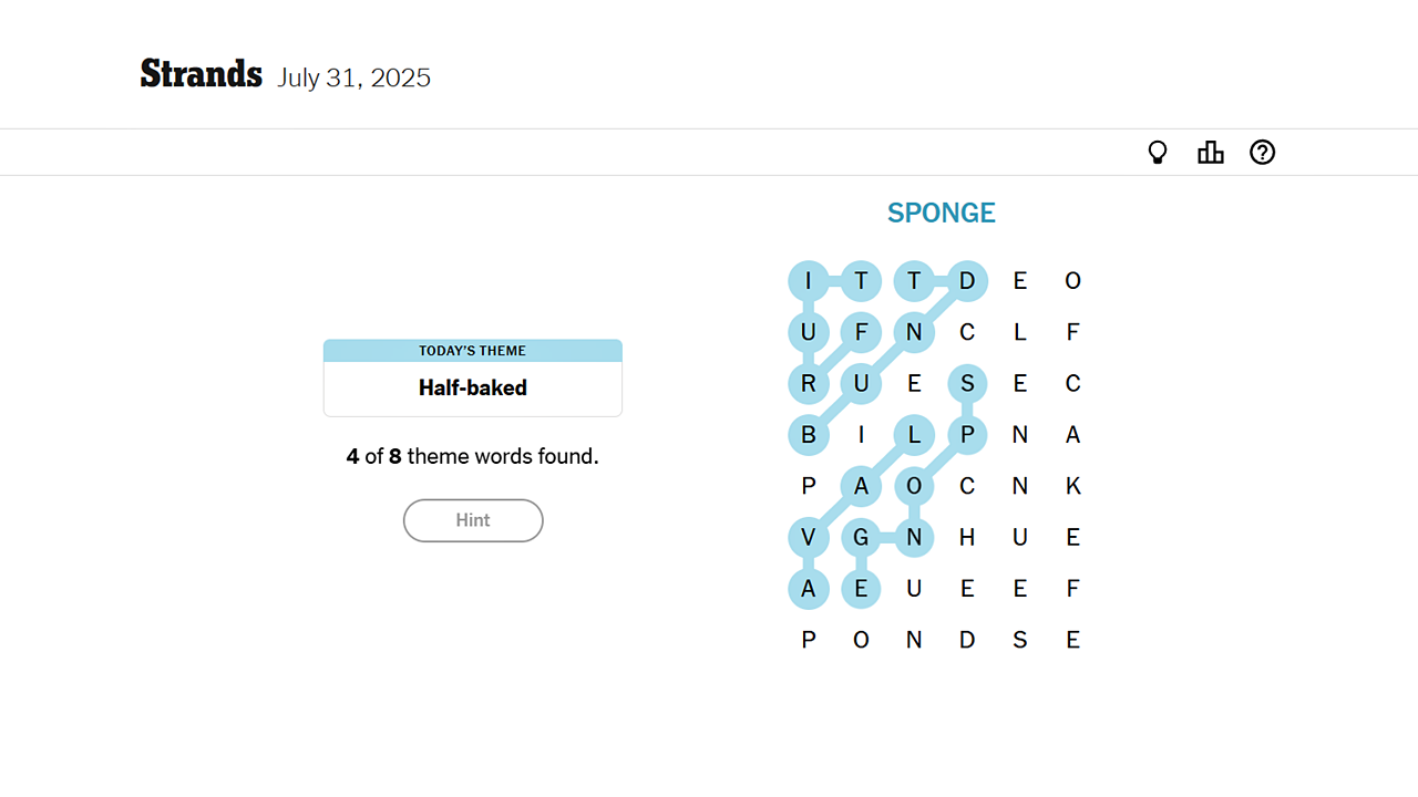 NYT Strands and Connections Solution for Today (July 31, 2025)