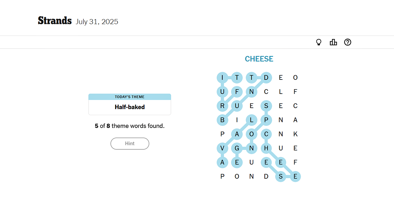 NYT Strands and Connections Solution for Today (July 31, 2025)