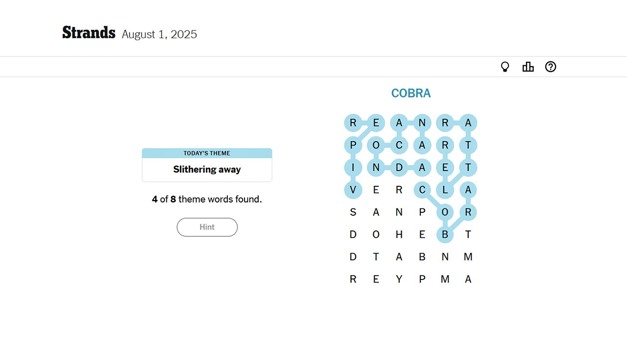 NYT Strands and Connections Solution for Today (August 1, 2025)