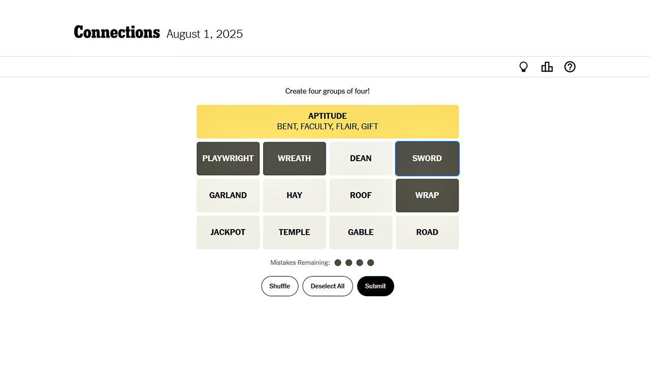 NYT Strands and Connections Solution for Today (August 1, 2025)