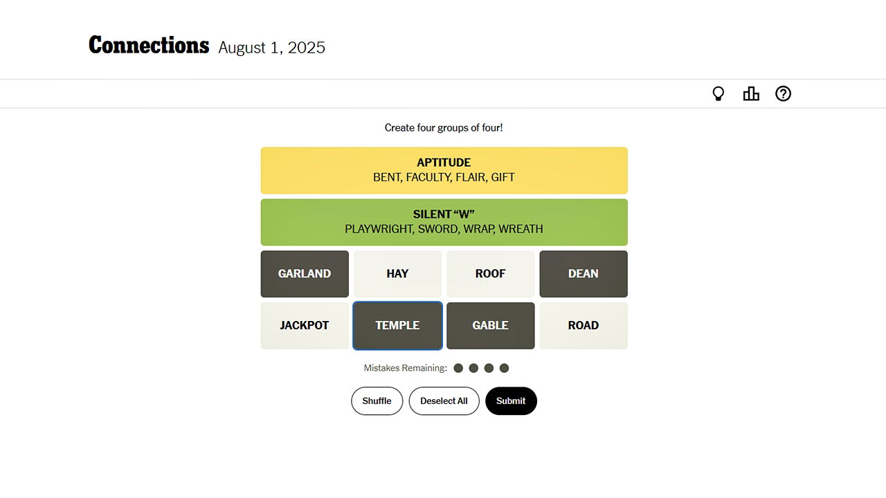 NYT Strands and Connections Solution for Today (August 1, 2025)