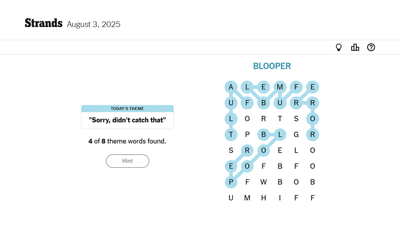 NYT Strands and Connections Solution for Today (August 3, 2025)