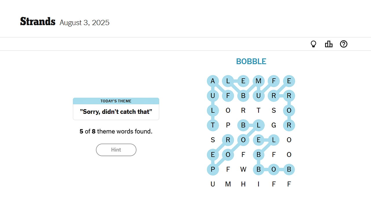 NYT Strands and Connections Solution for Today (August 3, 2025)