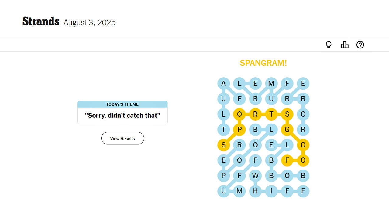 NYT Strands and Connections Solution for Today (August 3, 2025)