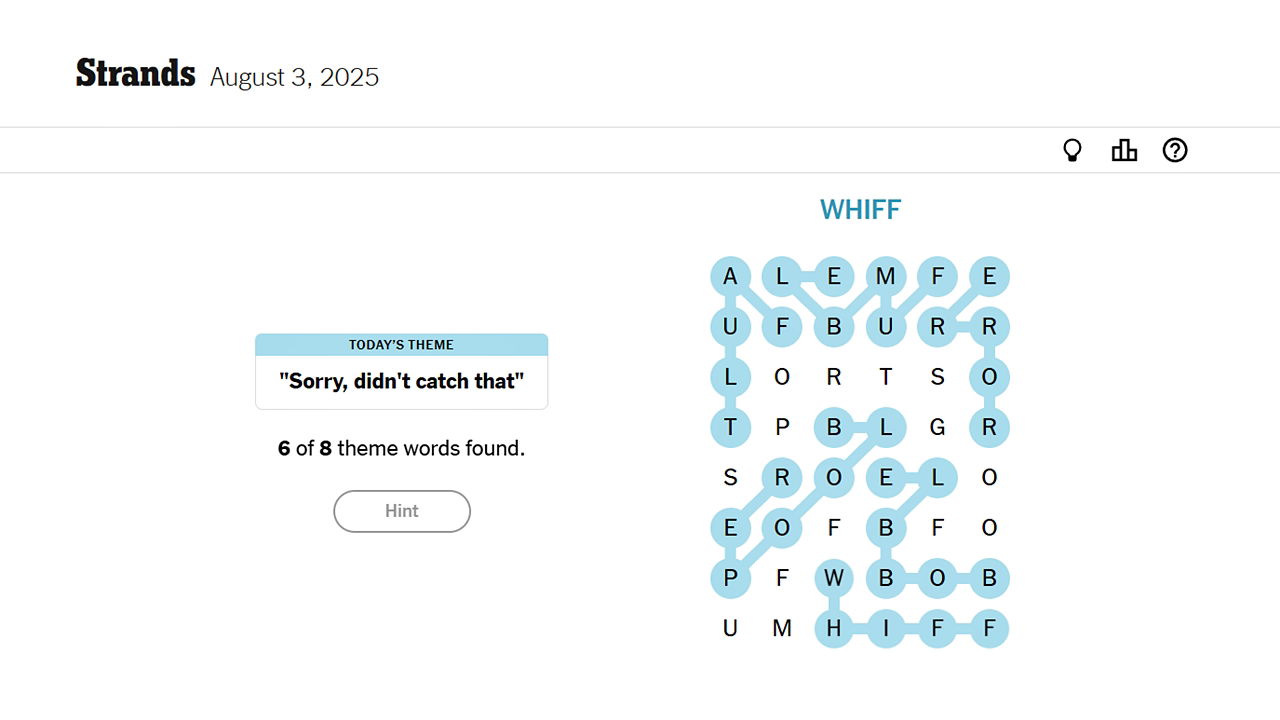 NYT Strands and Connections Solution for Today (August 3, 2025)