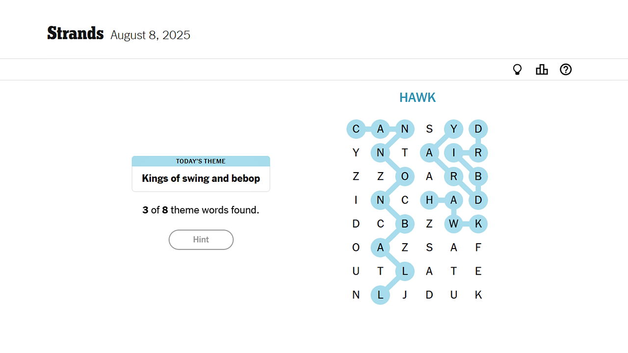 NYT Strands and Connections Solution for Today (August 8, 2025)