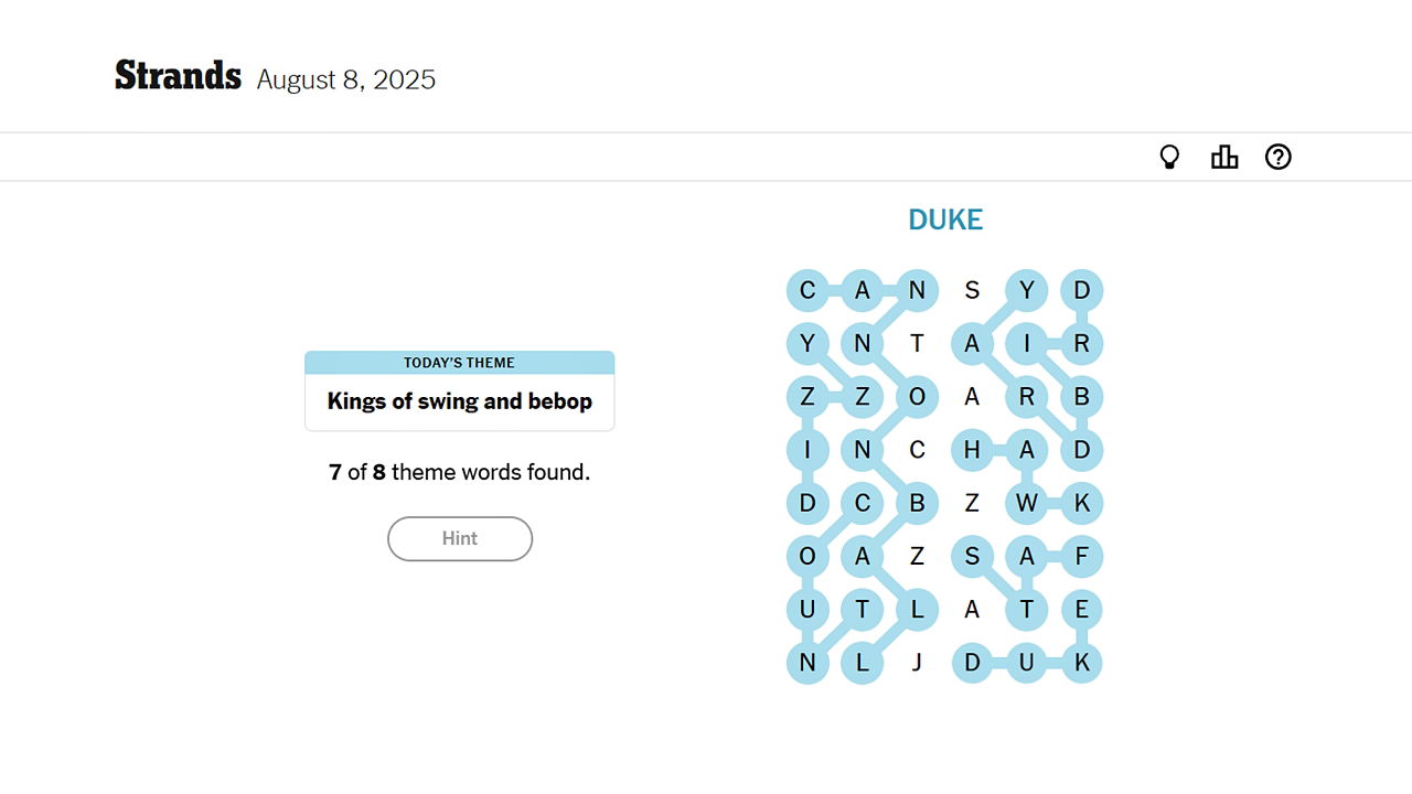 NYT Strands and Connections Solution for Today (August 8, 2025)