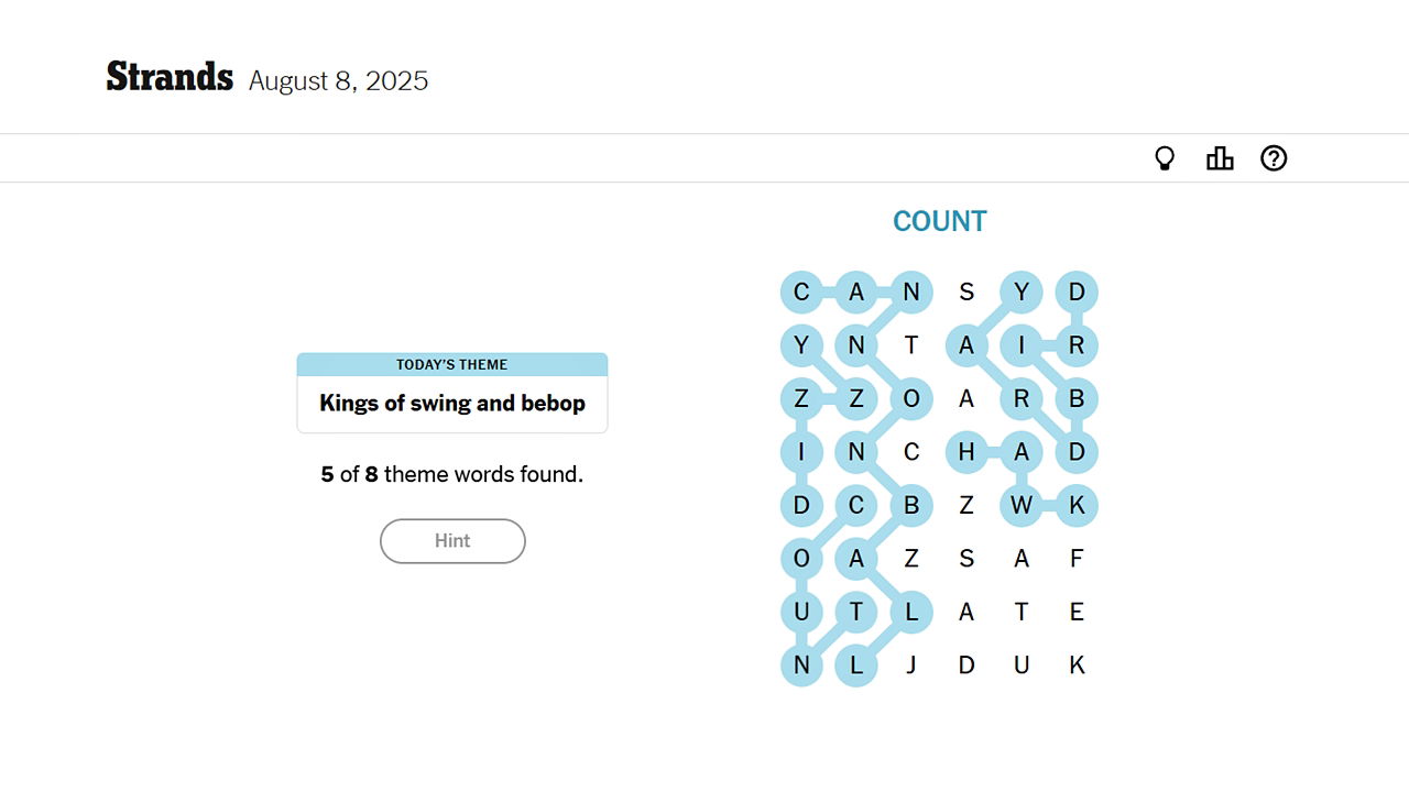 NYT Strands and Connections Solution for Today (August 8, 2025)