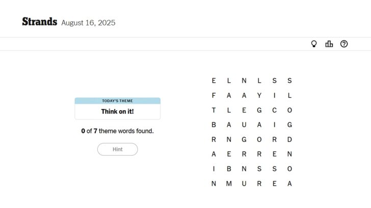 NYT Strands August 16, 2025 Hints and Solution