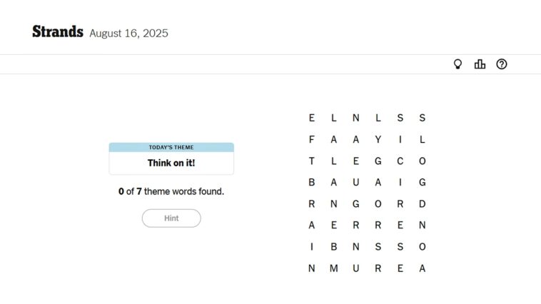 NYT Strands August 16, 2025 Hints and Solution