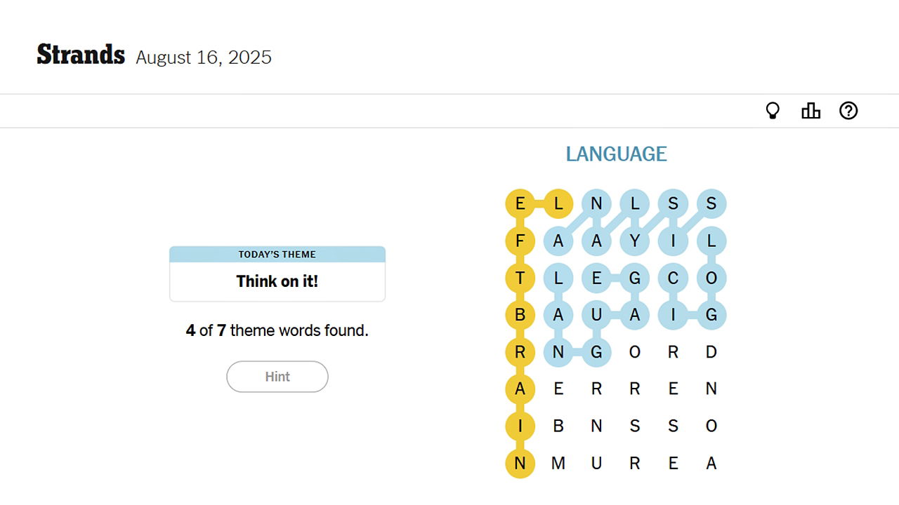 NYT Strands August 16, 2025 Hints and Solution