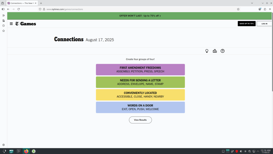 NYT Connections August 17, 2025 Hints and Solution