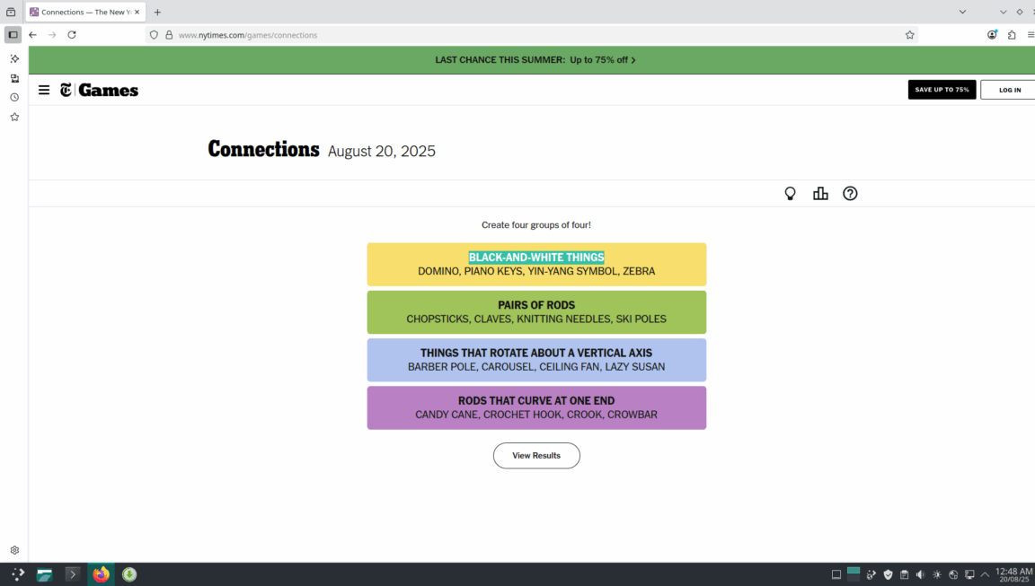 NYT Connections Hints and Solution for August 20, 2025