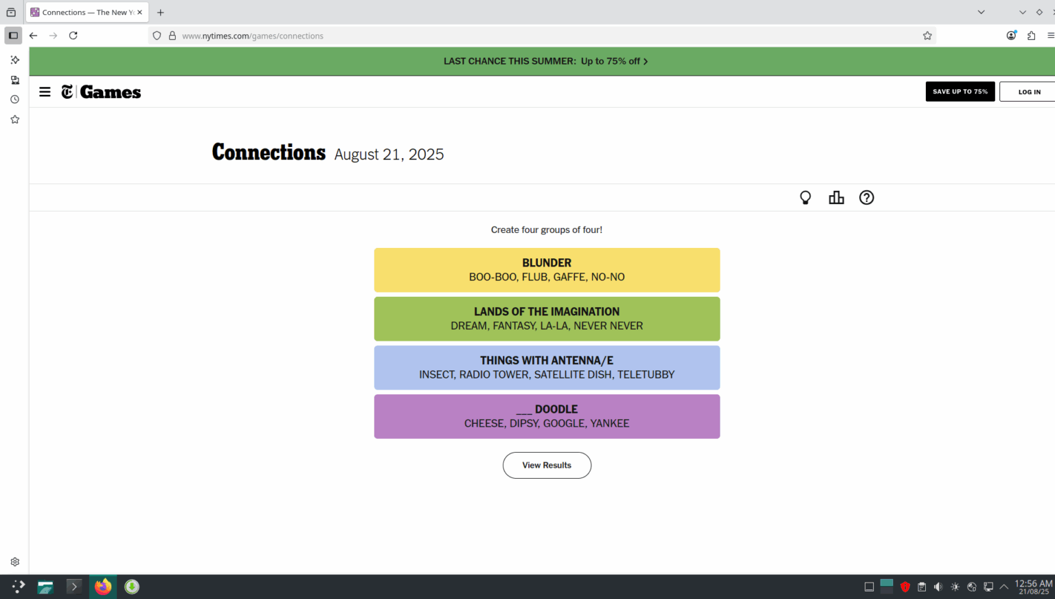 NYT Connections Hints and Solution for Today (August 21, 2025)