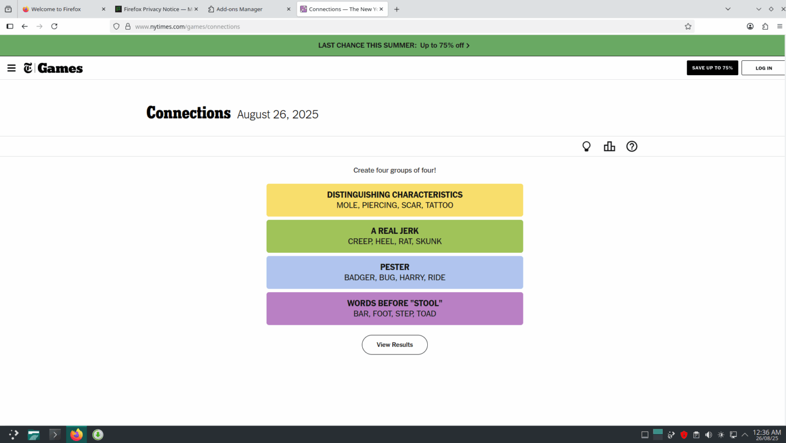 NYT Connections Hints and Solution for Today (August 26, 2025)