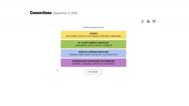 NYT Connections Hints and Solution for Today (September 2, 2025)