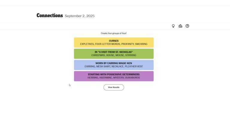 NYT Connections Hints and Solution for Today (September 2, 2025)