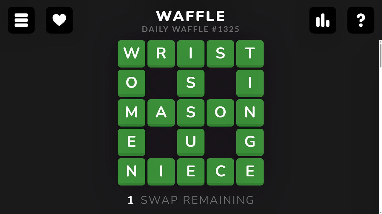Daily Waffle #1325 Hints and Solution for Today (September 7, 2025)