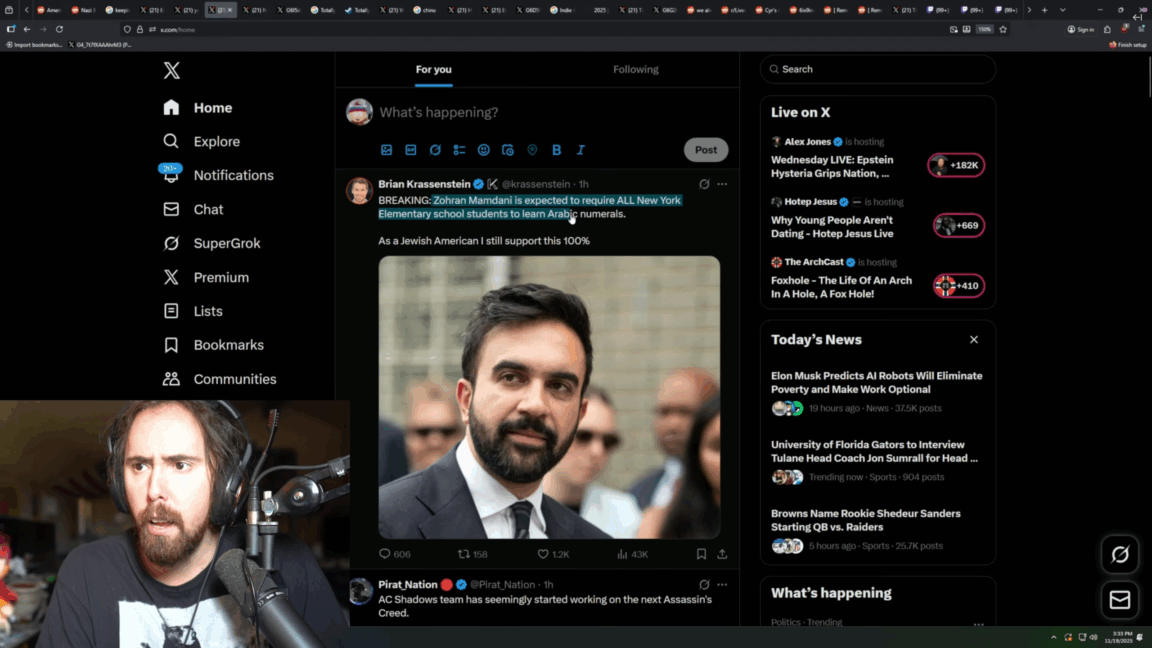 Asmongold Falls for Viral Bait Claiming Zohran Mamdani Will Force NY Schools to Teach Arabic ...