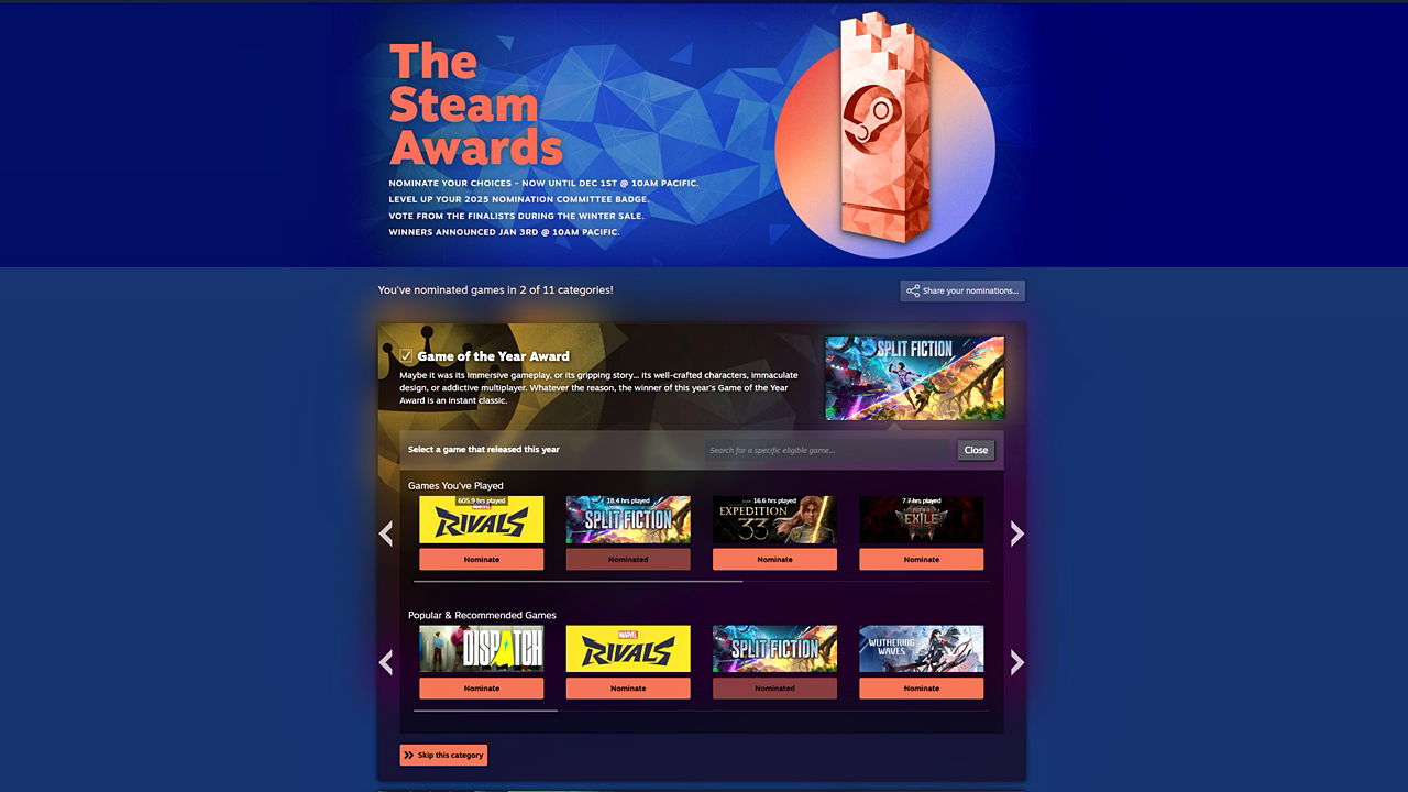 How to Cast Your Own Votes for the Steam Awards 2025 Nominations: Step ...