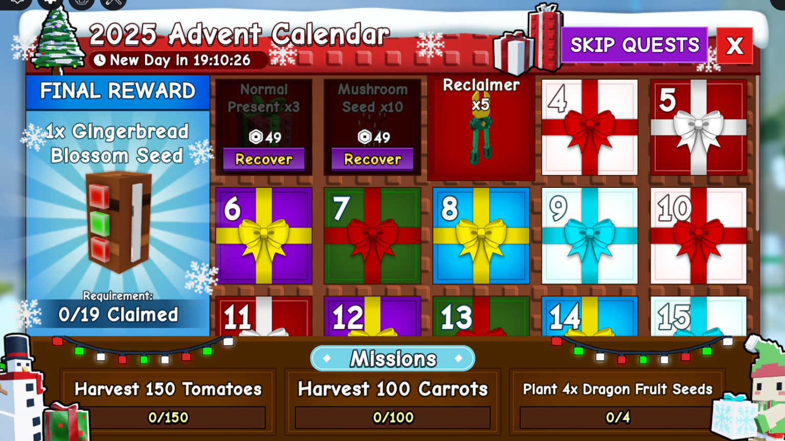 Roblox Grow a Garden Advent Calendar Rewards List