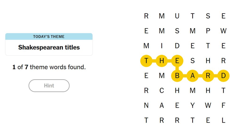 NYT Strands (Shakespearean Titles) Hints and Answers for Today ...