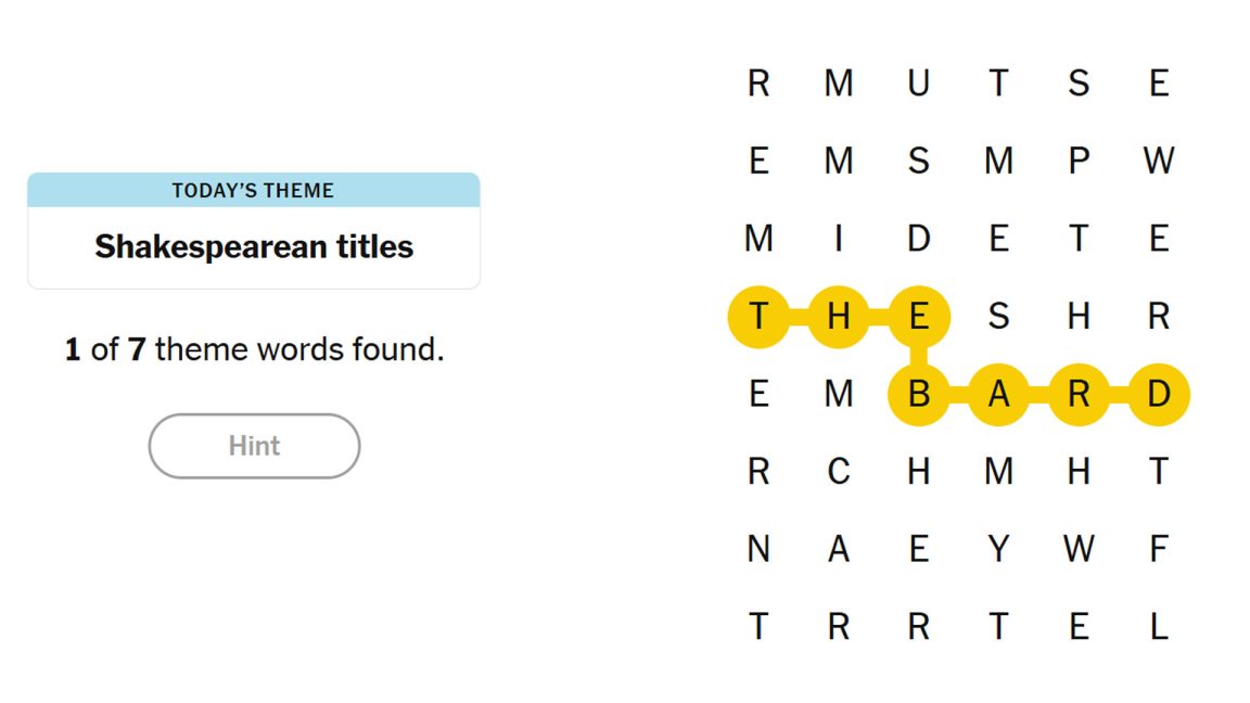 NYT Strands (Shakespearean Titles) Hints and Answers for Today ...