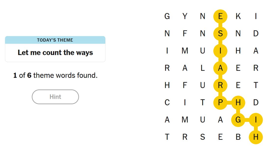 NYT Strands (Let me count the ways) Hints and Answers for Today ...