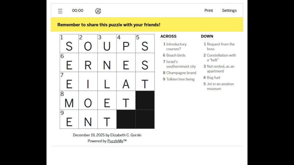 LA Times Crossword and Mini Crossword Solutions for Today (December 19 ...