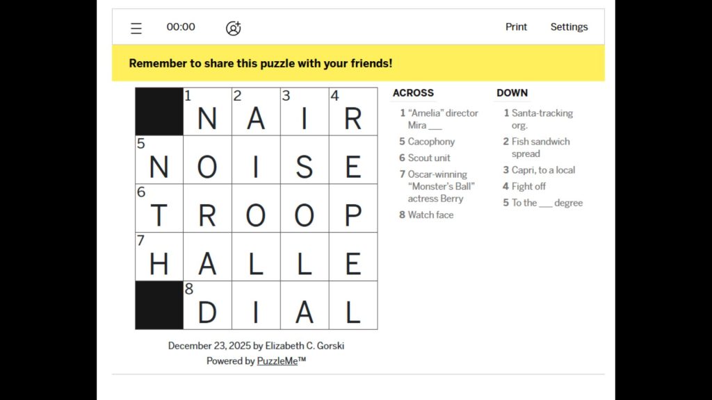 LA Times Crossword and Mini Crossword Solutions for Today (December 23 ...