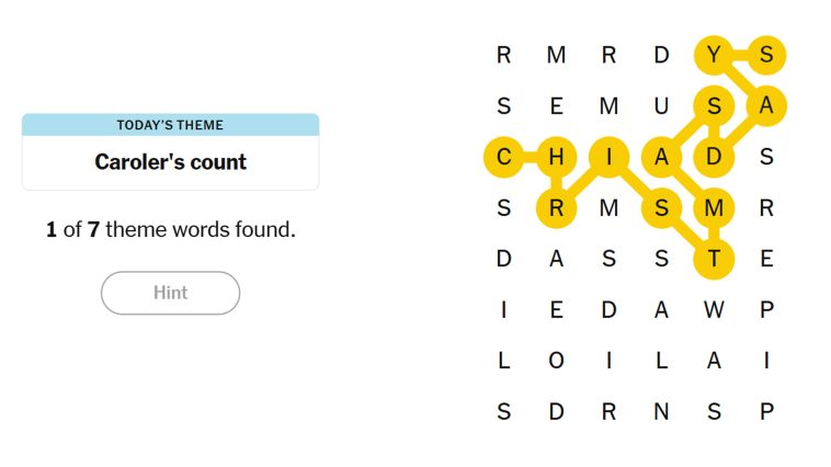 NYT Strands (Caroler’s Count) Hints and Answers for Today (December 25 ...