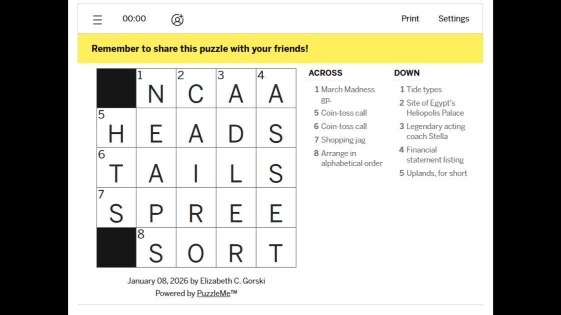 LA Times Crossword and Mini Crossword Solutions for Today (January 8, 2025)