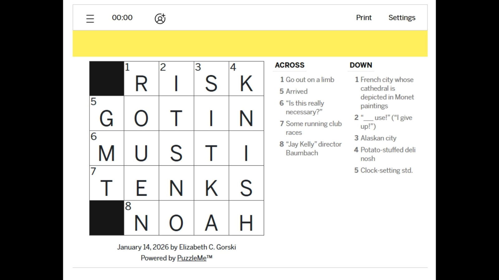 LA Times Crossword and Mini Crossword Solutions for Today (January 14 ...